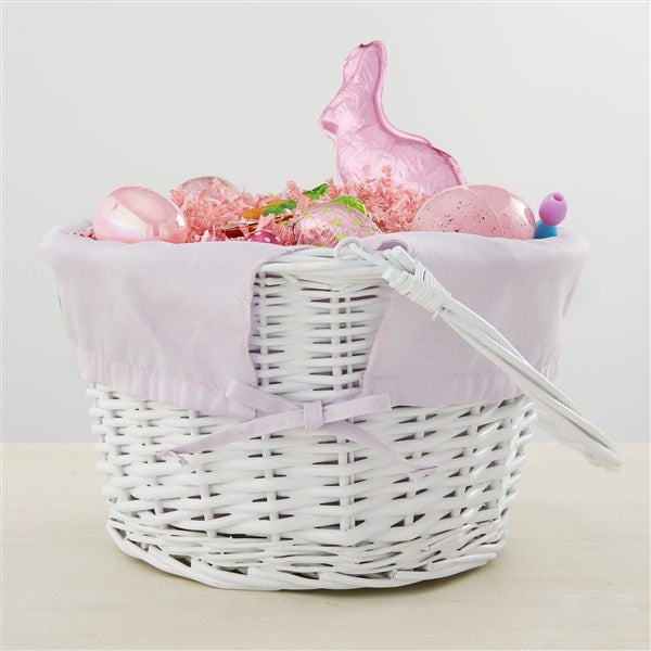 Personalized White Easter Basket With Drop-Down Handle - Light Pink