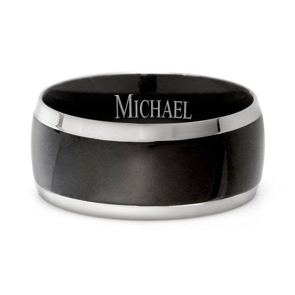 Men's Engraved Black Plate Steel Lined Band