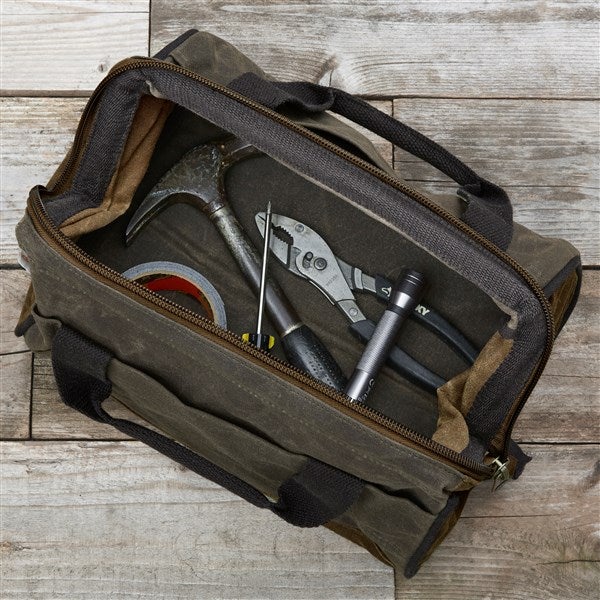 Embroidered Olive Waxed Canvas Tool Bag