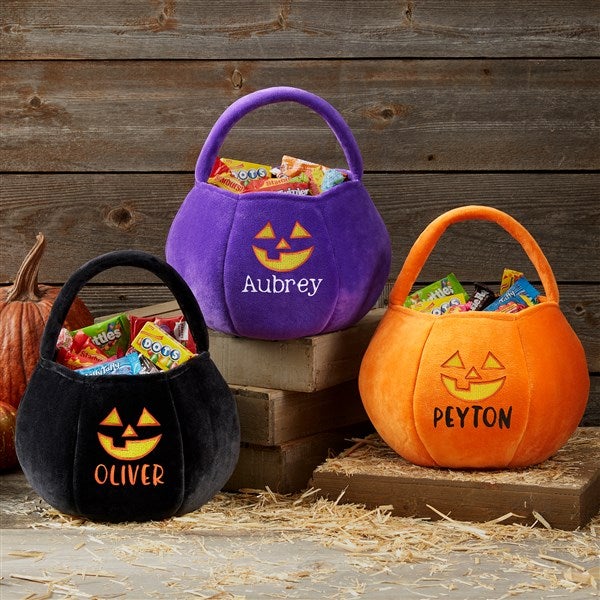 Jack-o'-Lantern Embroidered Plush Halloween Treat Bag