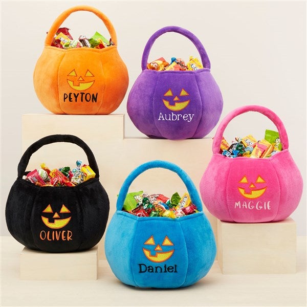 Jack-o'-Lantern Embroidered Plush Halloween Treat Bag