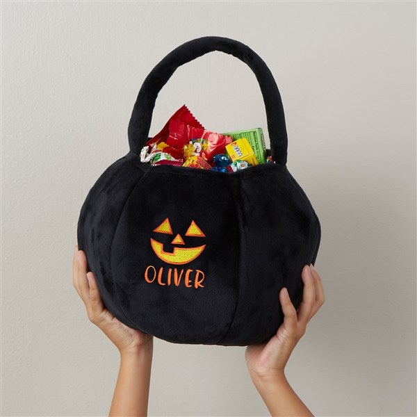 Jack-o'-Lantern Embroidered Plush Halloween Treat Bag