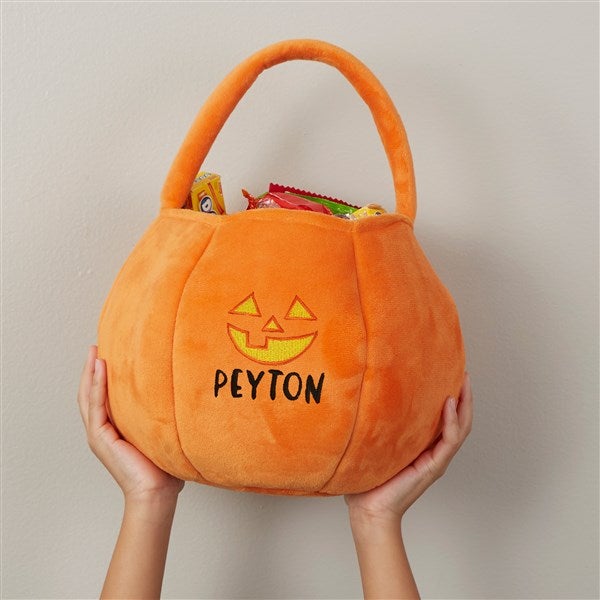 Jack-o'-Lantern Embroidered Plush Halloween Treat Bag-Orange