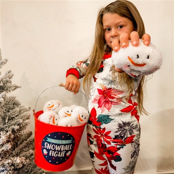 Warm Winter Wishes Snowball Fight Personalized Turquoise Metal Bucket