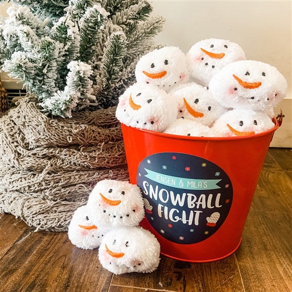 Warm Winter Wishes Snowball Fight Personalized Turquoise Metal Bucket