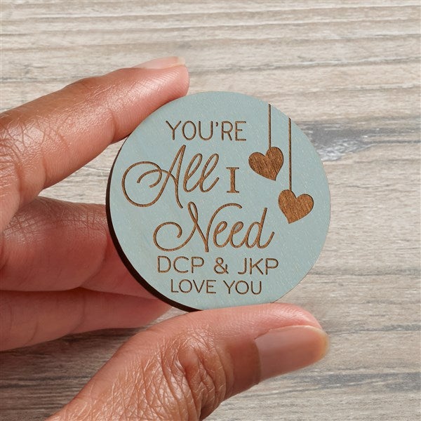 You're All I Need Personalized Wood Pocket Token - Blue