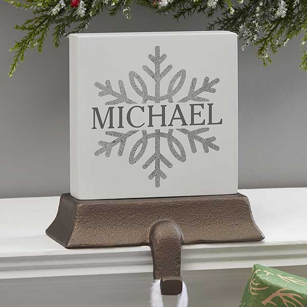 Personalized Stocking Holders - Silver and Gold Snowflakes