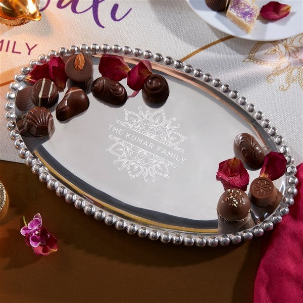 Diwali Personalized Oval Serving Tray - Mariposa® String of Pearls