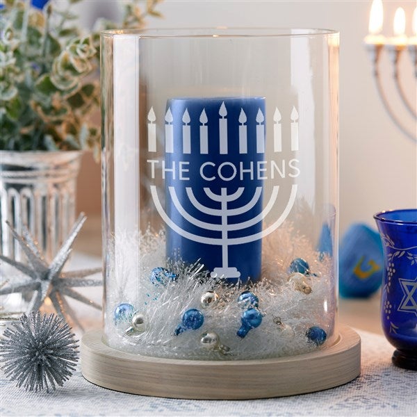 Spirit of Hanukkah Menorah Personalized Hurricane with Whitewashed Wood ...