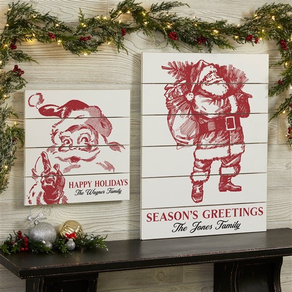 Retro Santa Personalized Christmas Wooden Shiplap Sign- 16" x 20"