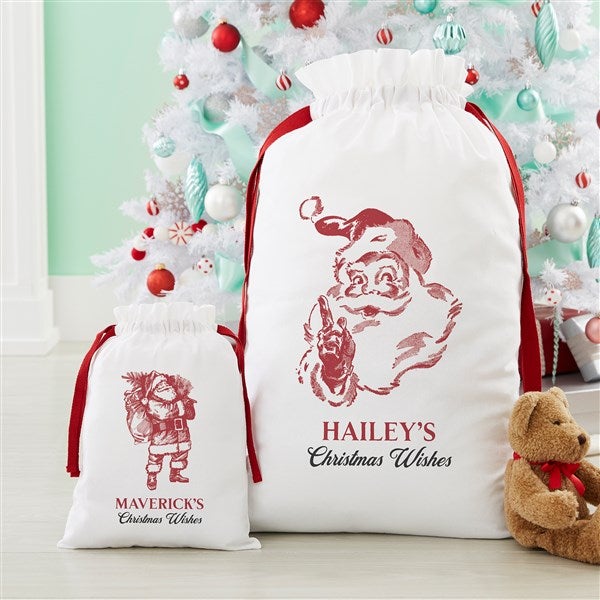 Retro Santa Personalized Canvas Santa Sack - Small