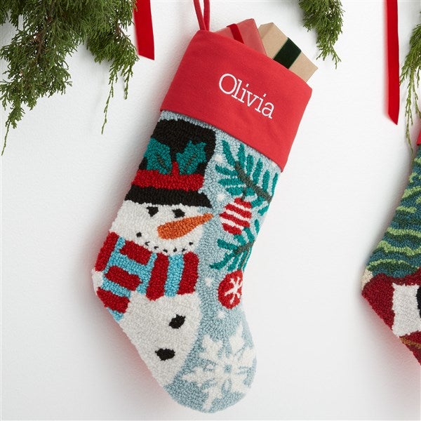 Classic Snowman Embroidered Hooked Christmas Stocking