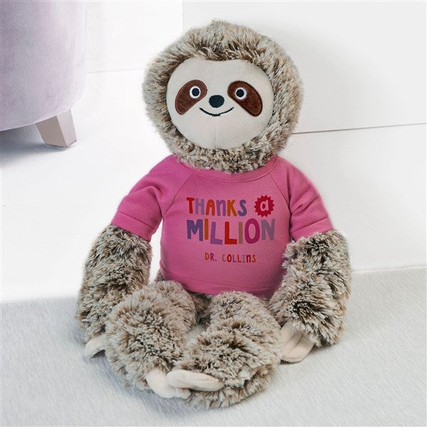 Many Thanks Personalized Plush Sloth Stuffed Animal- Raspberry