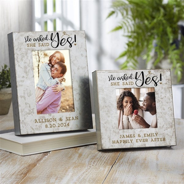 He Asked, She Said Yes Personalized Engagement Galvanized Metal Picture ...