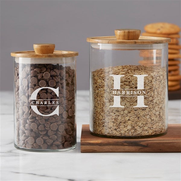 Lavish Last Name Personalized Glass Container with Acacia Lid-Medium