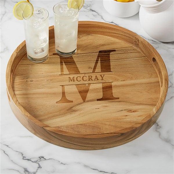Lavish Last Name Wooden Round Serving Tray