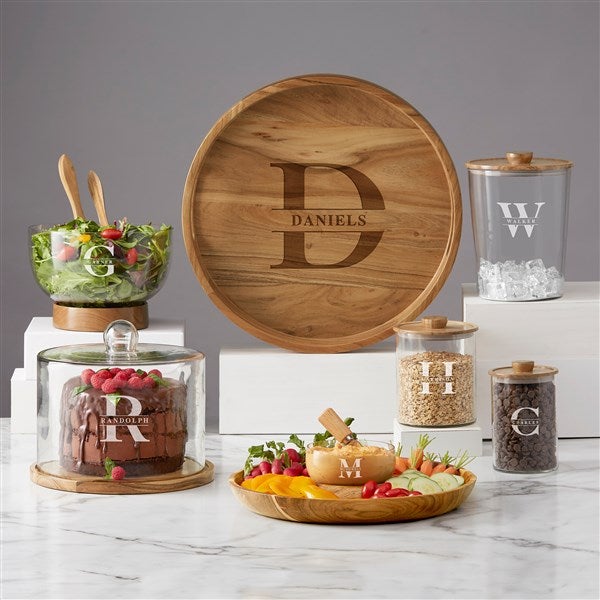 Lavish Last Name Wooden Round Serving Tray