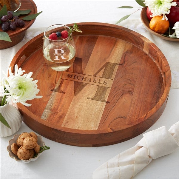 Lavish Last Name Wooden Round Serving Tray