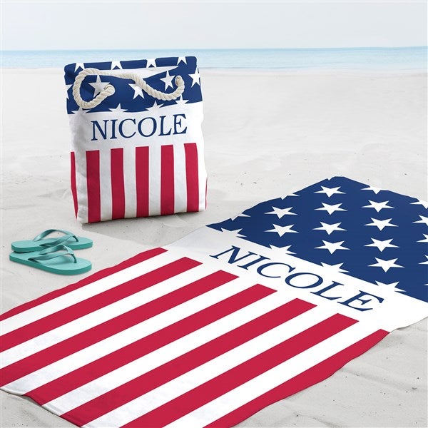 Red, White & Blue Personalized Beach Bag- Large