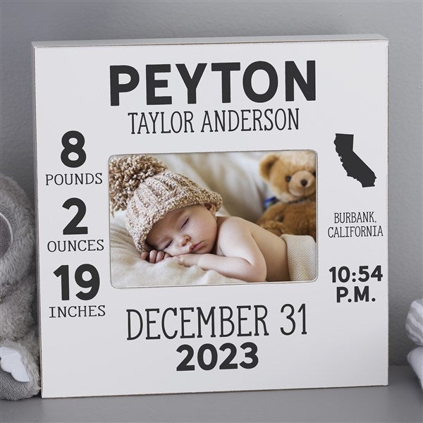 State Icon Birth Stats Baby Personalized 4x6 Box Frame- Horizontal