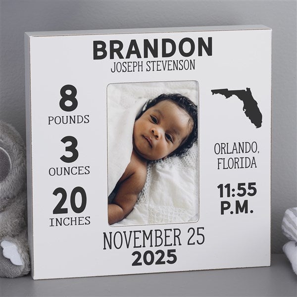State Icon Birth Stats Baby Personalized 4x6 Box Frame- Horizontal