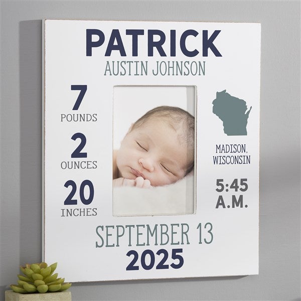 State Icon Birth Stats Baby Personalized 4x6 Box Frame- Horizontal
