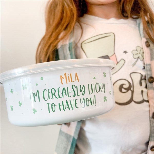 Cerealsly Lucky To Have You Personalized Enamel Bowl with Lid