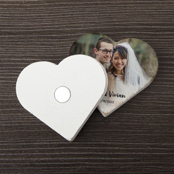 Photo, Name & Date Personalized Heart Wood Magnet