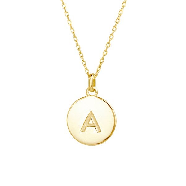 Engraved Gold Initial Disc Necklace - 1 Disc