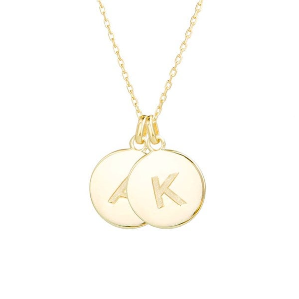 Engraved Gold Initial Disc Necklace - 2 Discs