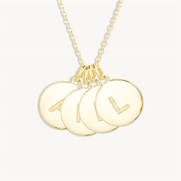 Engraved Gold Initial Disc Necklace - 4 Discs