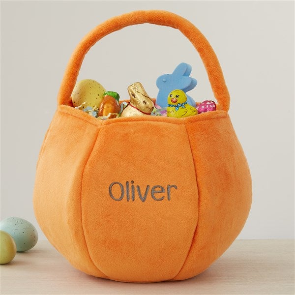 Embroidered Plush Easter Treat Bag - Orange