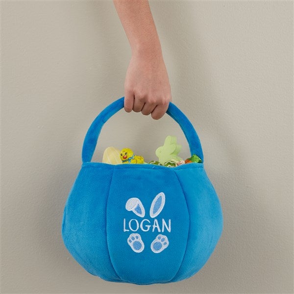 Easter Bunny Embroidered Plush Easter Treat Bag-Blue