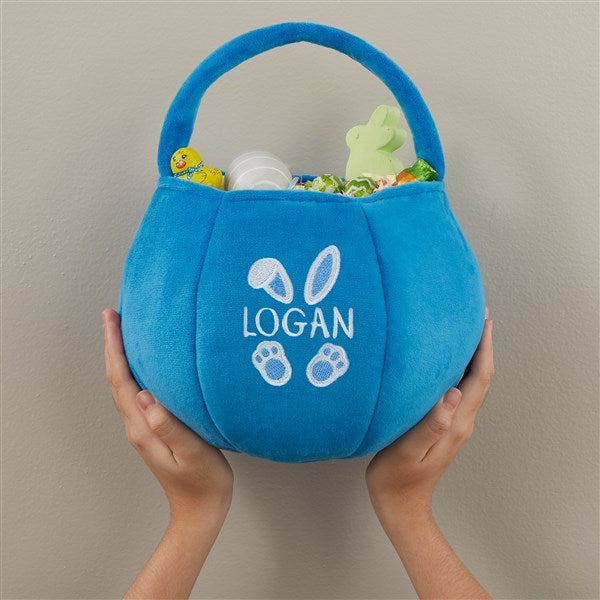 Easter Bunny Embroidered Plush Easter Treat Bag-Blue