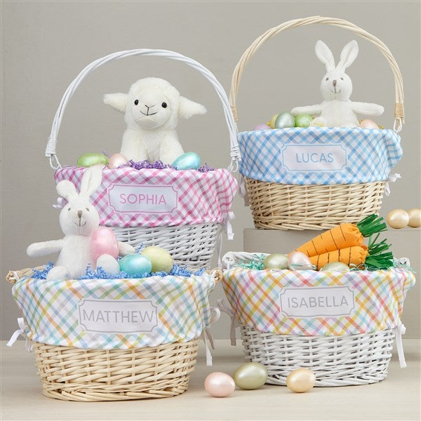Rainbow Pattern Personalized Natural Easter Basket with Folding Handle