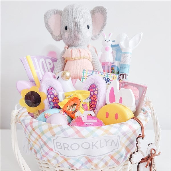 Rainbow Pattern Personalized Natural Easter Basket with Folding Handle