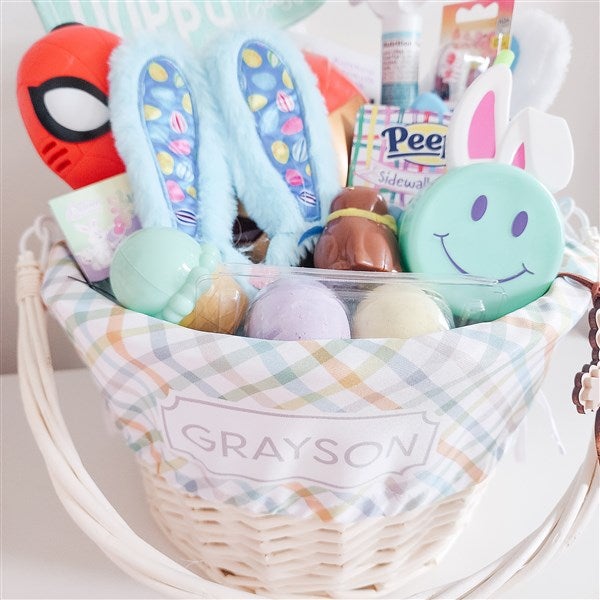 Rainbow Pattern Personalized Natural Easter Basket with Folding Handle