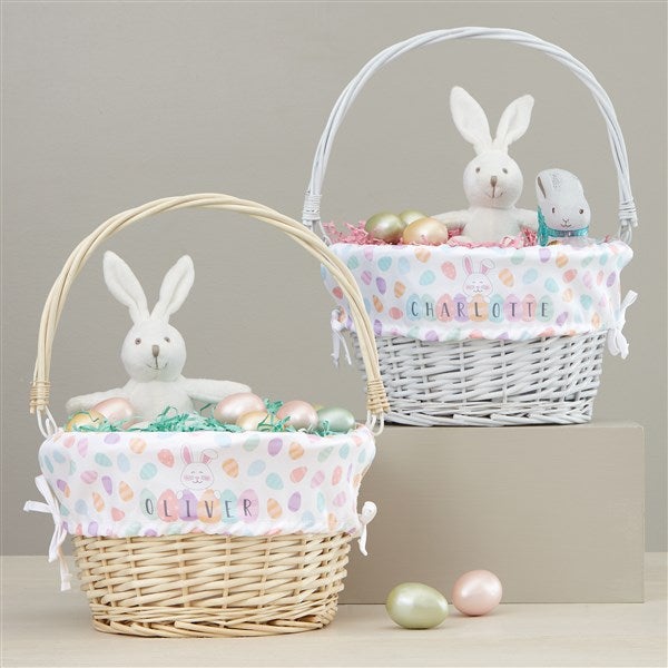 Happy Easter Eggs Personalized Easter Basket with Folding Handle