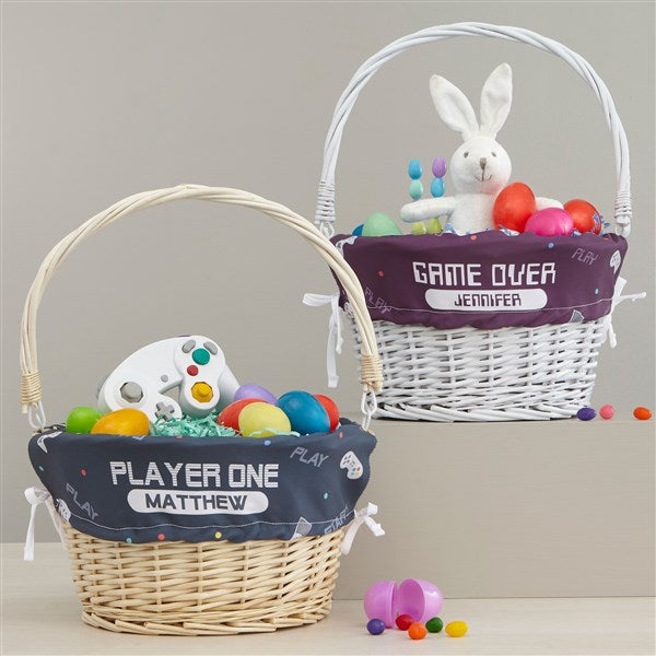 Gaming Personalized Natural Easter Basket with Folding Handle