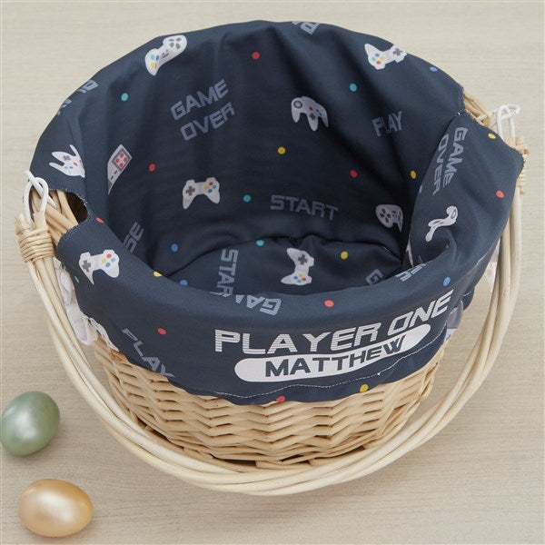 Gaming Personalized Natural Easter Basket with Folding Handle