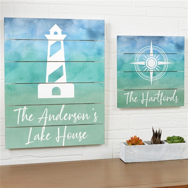 Seaside Watch Personalized Wooden Shiplap Sign- 12" x 12"