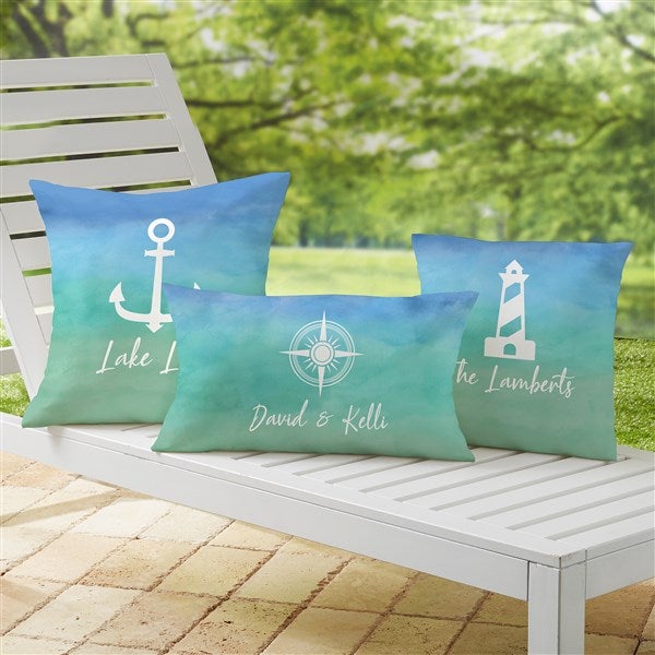Seaside Watch Personalized Outdoor Throw Pillow- 20”x20”