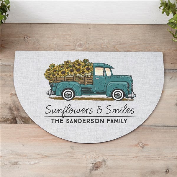 Antique Sunflower Truck Personalized Half Round Doormat