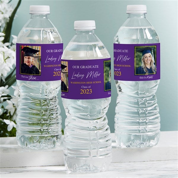Then & Now Graduate Personalized Photo Water Bottle Labels