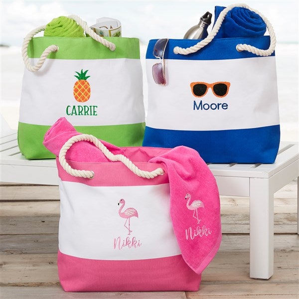 Beach Fun Personalized Pink Beach Bag
