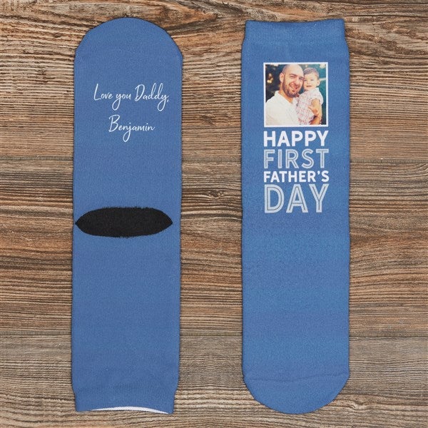 First Father's Day Personalized Photo Adult Socks