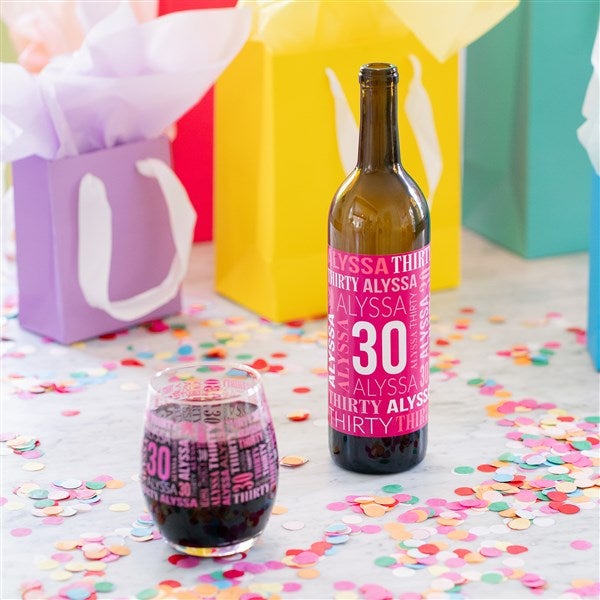 Repeating Birthday Personalized White Wine Glass