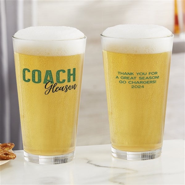 Thanks Coach Personalized 16 oz. Pint Glass