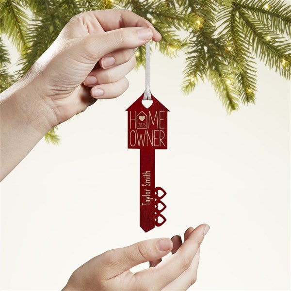 Home Owners Personalized Wood Key Ornament - Red