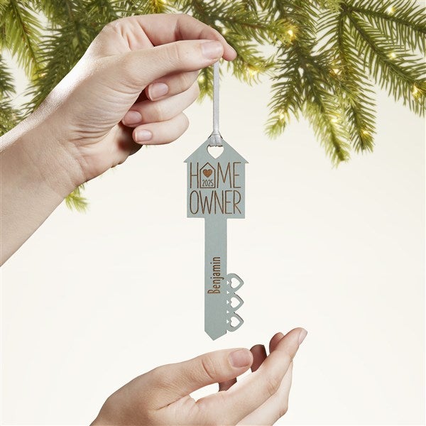 Home Owners Personalized Wood Key Ornament - Blue